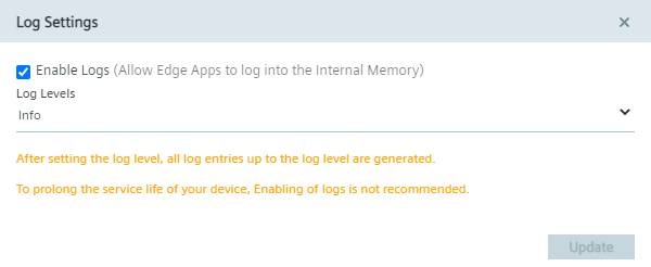 Editing log settings - Industrial Edge Documentation